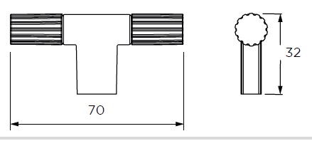 H1184.70.BR Arden, Fluted T bar handle, central hole centre, Antique ...