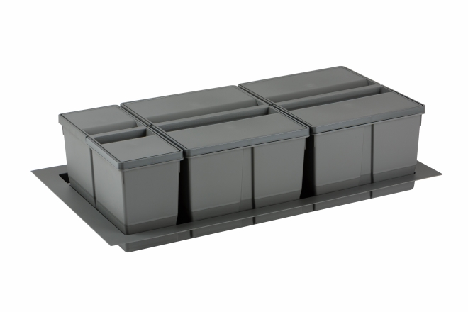 9XL/900-GY Pull-out waste bin, 2 x 20 litre and 1 x 9 litre bin, for ...